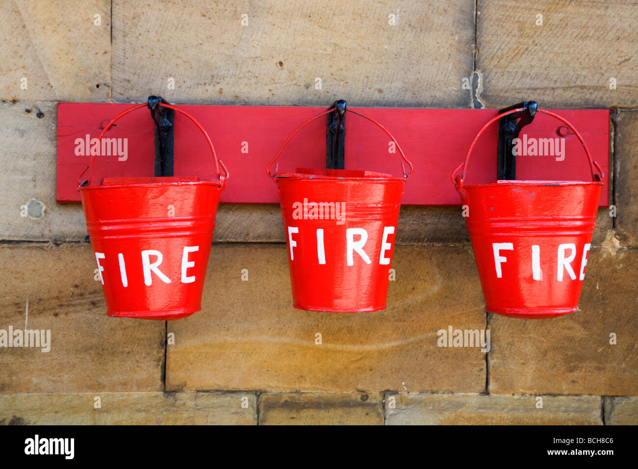Fire Buckets at Pickering Station Pickering North Yorkshire Engl Stock ...