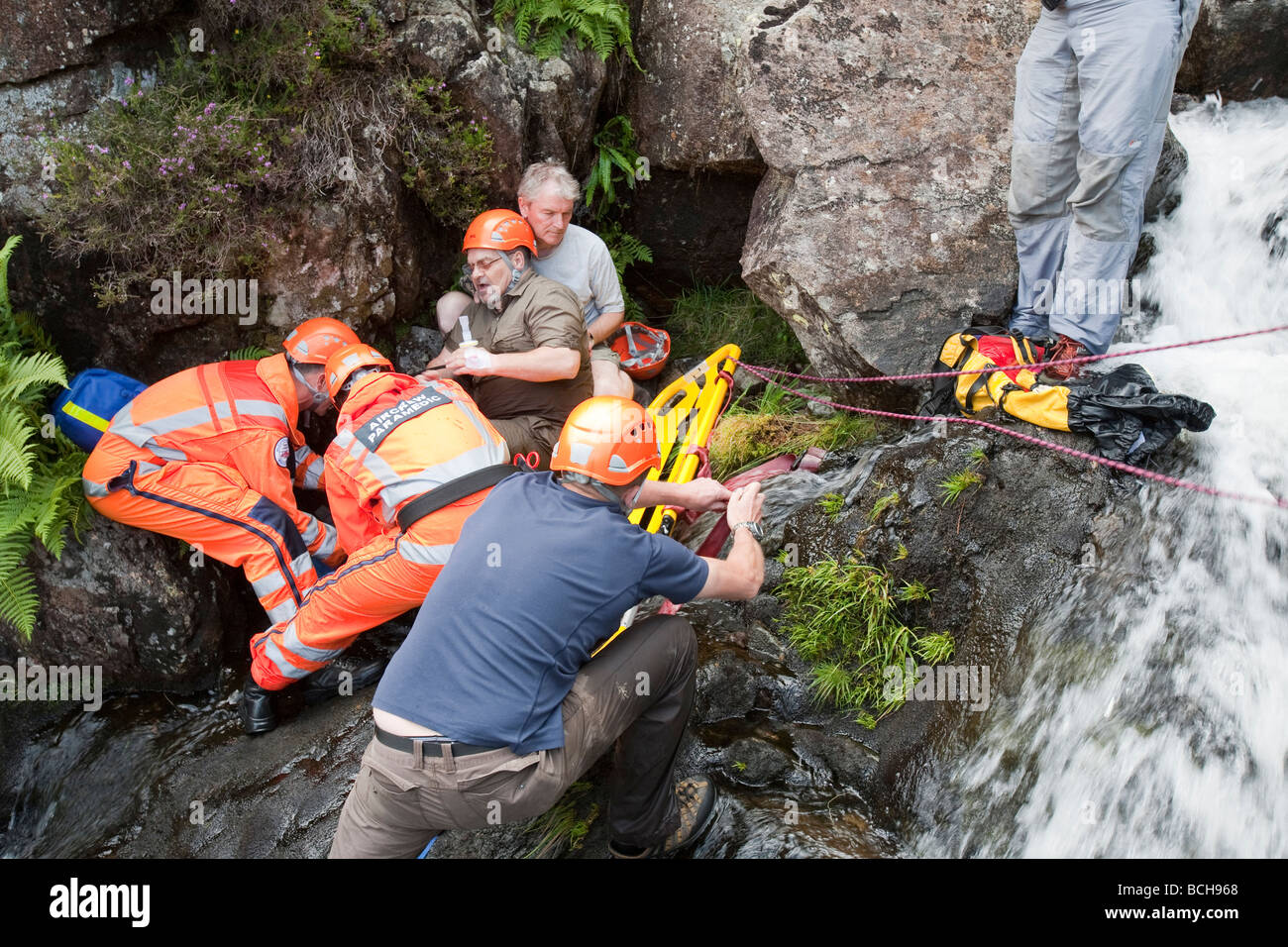 Mountain rescue team and Air Ambulance at a mountain rescue incident in ...