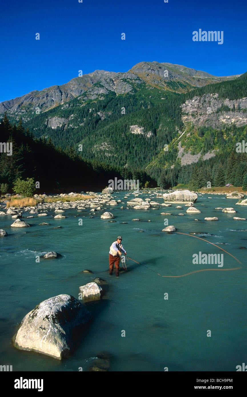 Man Fishing Chilkoot River Haines Southeast Alaska scenic Stock Photo ...