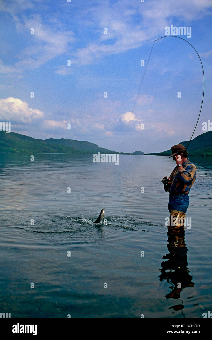 Flyfisherman landing Red Salmon on flyrod Wood-Tikchik State Park ...
