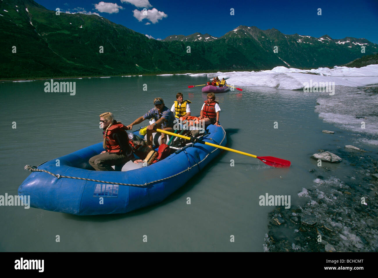 Rafters on Placer River below Spencer Glacier KP AK Summer Stock Photo ...
