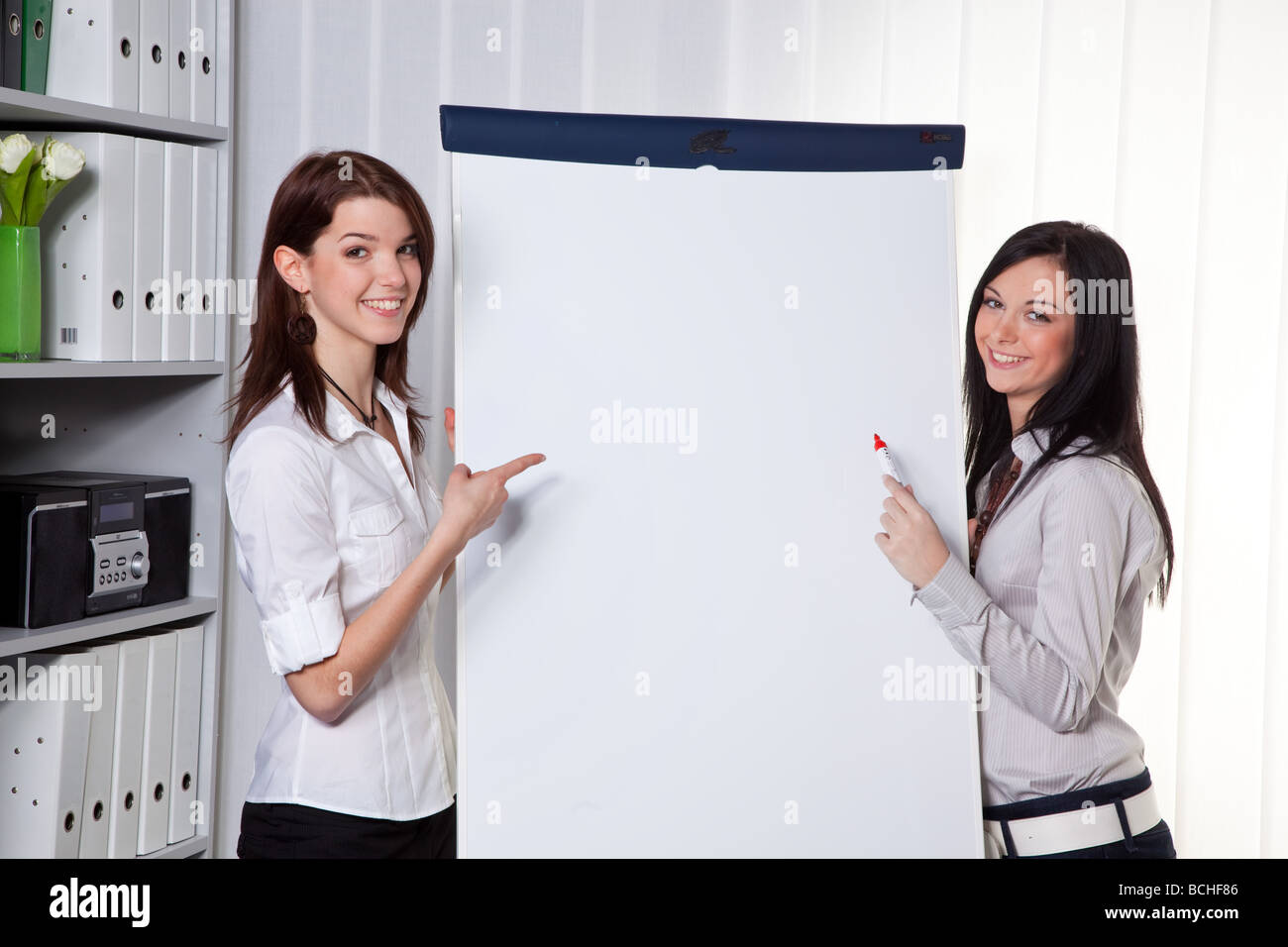 Young women in a business coaching explains model of success Stock ...