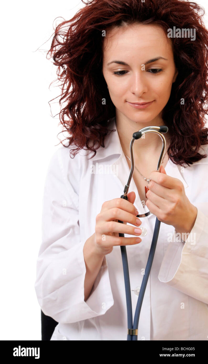 Doctor with stethoscope isolated on white Stock Photo - Alamy