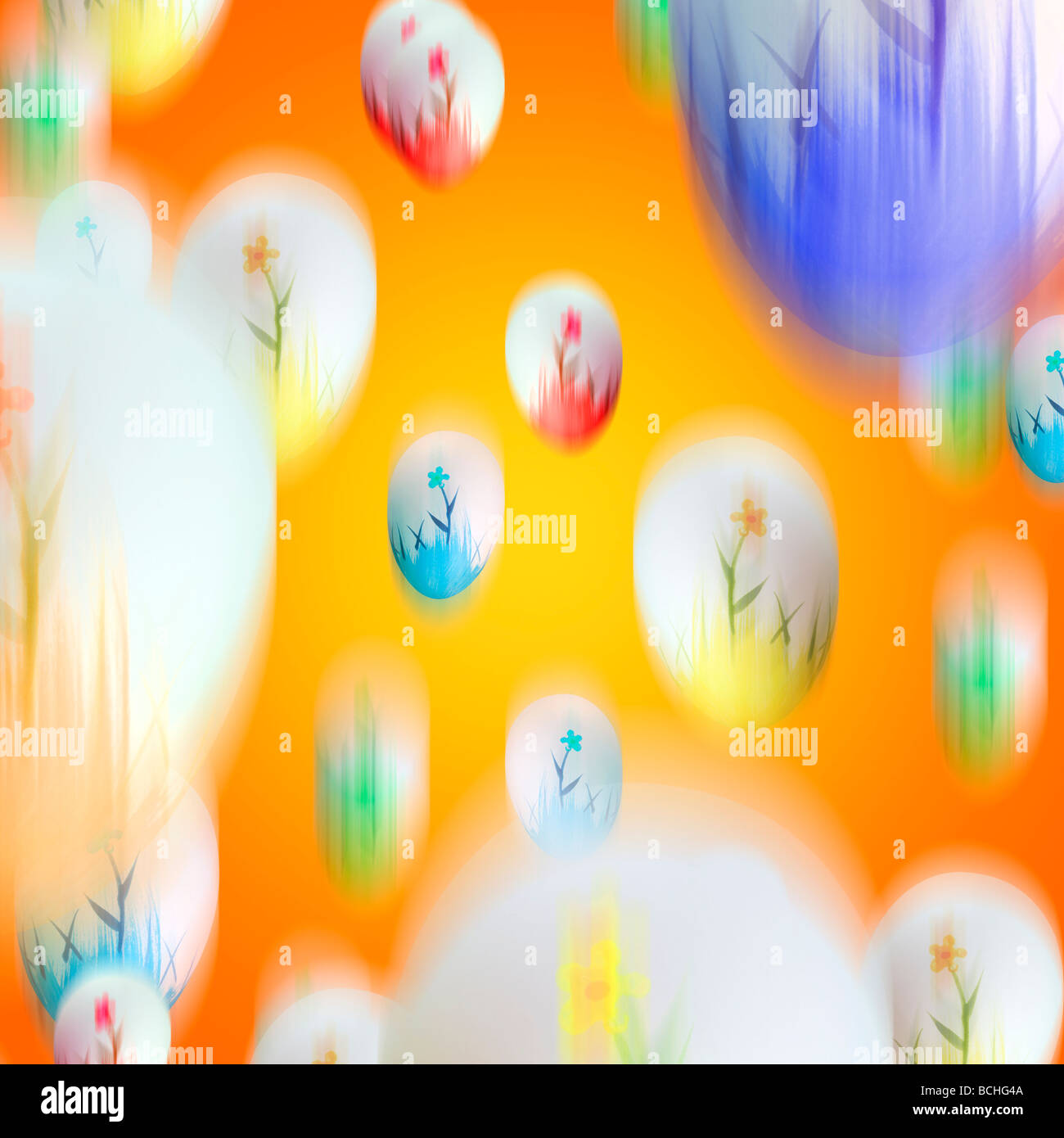 Falling easter eggs - well painted - raining Stock Photo - Alamy