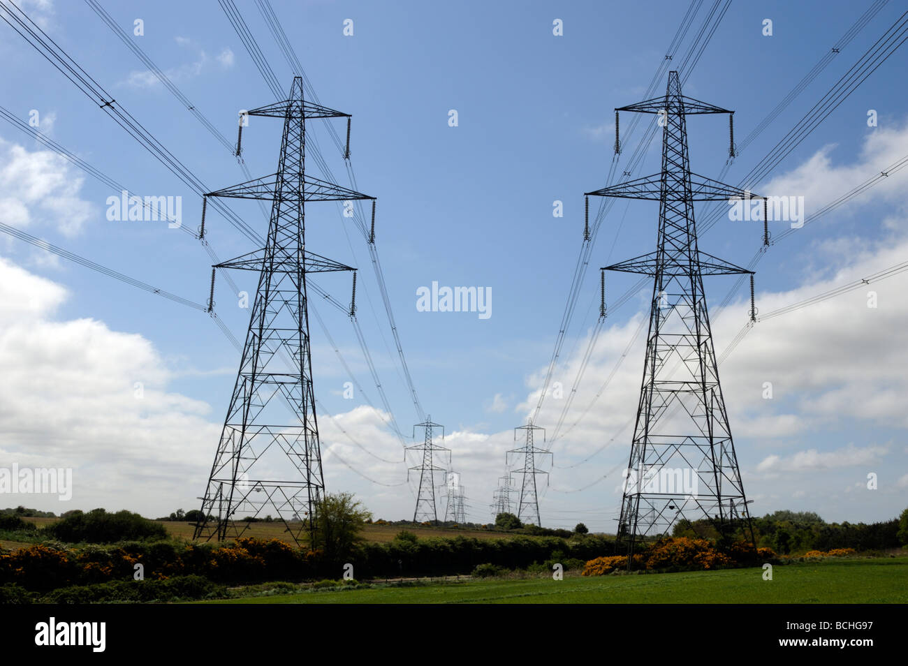 Pylons carrying electricity from Sizewell A and B nuclear power ...