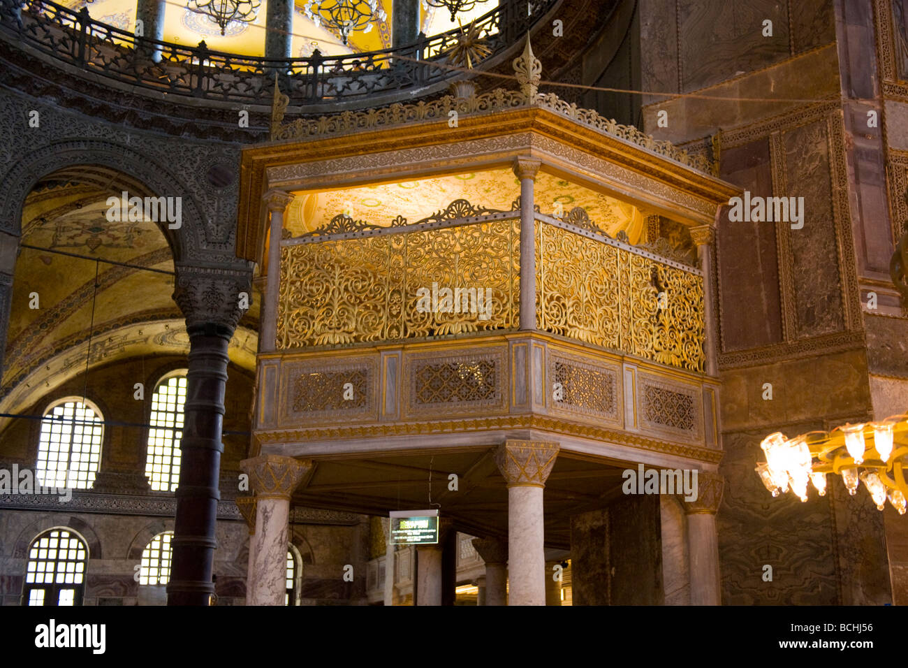 Turkey , Istanbul , Haghia Sophia or Aya Sofya interior , ornate Sultan ...