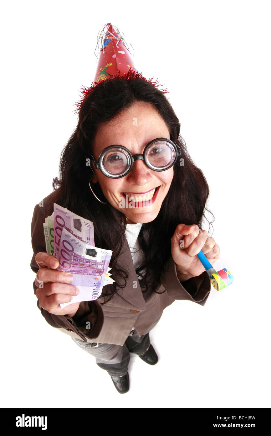 Cheerful nerd woman portraying a sucessful business woman similar ...