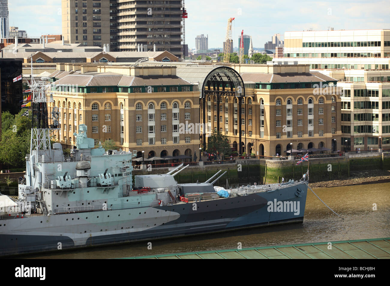 aerial view of river thames, HMS Belfast and Hays Galleria Stock Photo ...