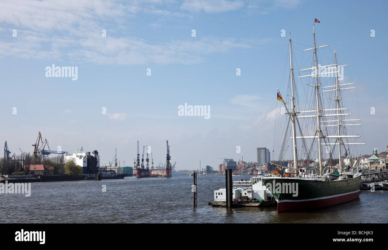 Rickmers museum ship at the port of Hamburg in Germany, Europe Stock ...