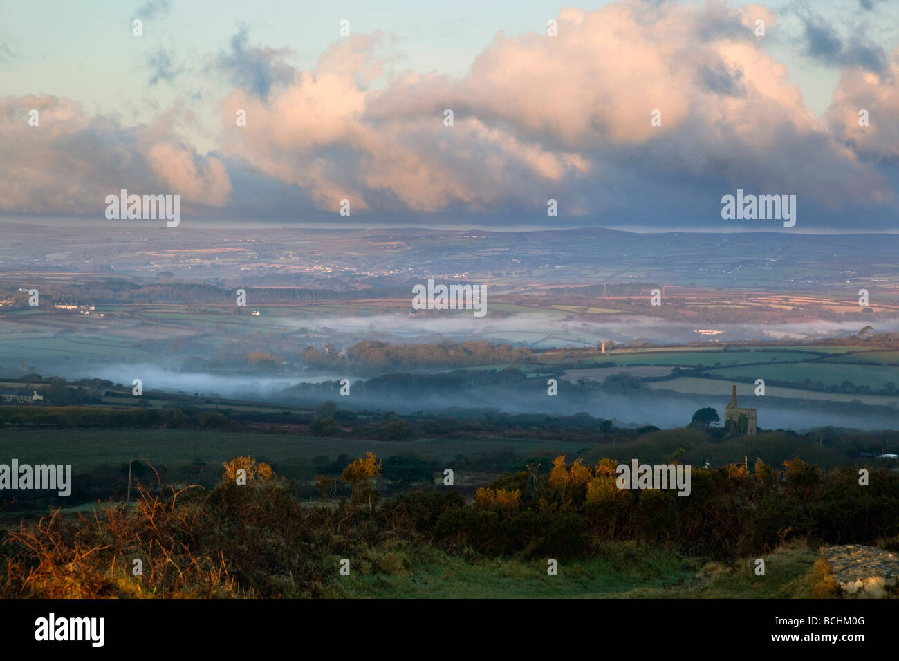 view from godolphin hill early morning cornwall Stock Photo - Alamy