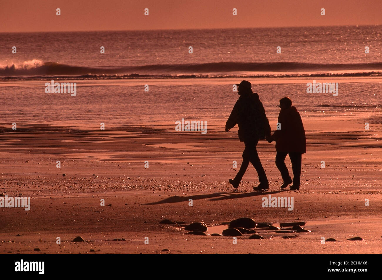 Elderly Couple Cook Inlet Silhouette Walking Alaska Southcentral Beach ...