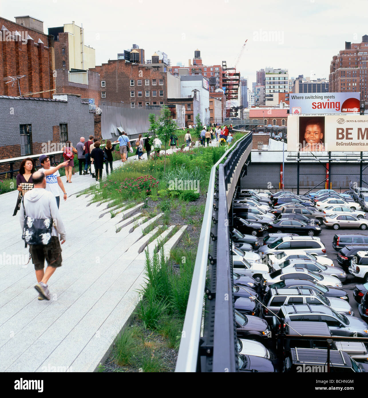 People strolling along the High Line Park In Manhattan New York City ...
