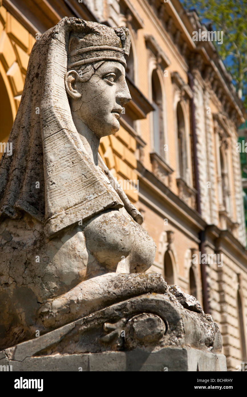 Sphinx of stone main entrance architectural work Stock Photo - Alamy