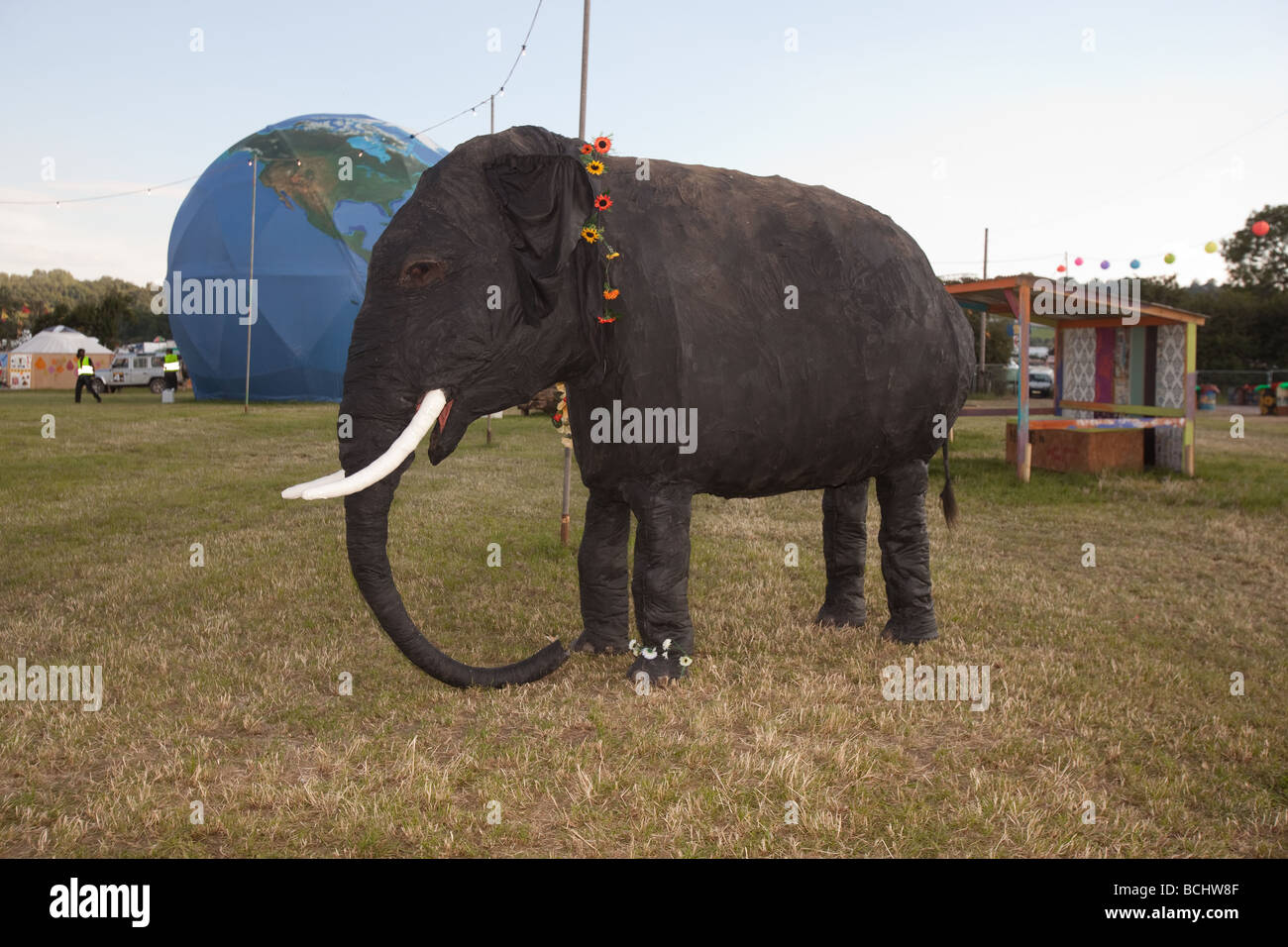 Elephant backstage at the Glastonbury Festival 2009 Stock Photo - Alamy