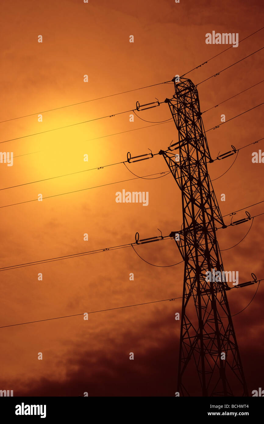 Electrical power line with beautiful background sky Stock Photo - Alamy