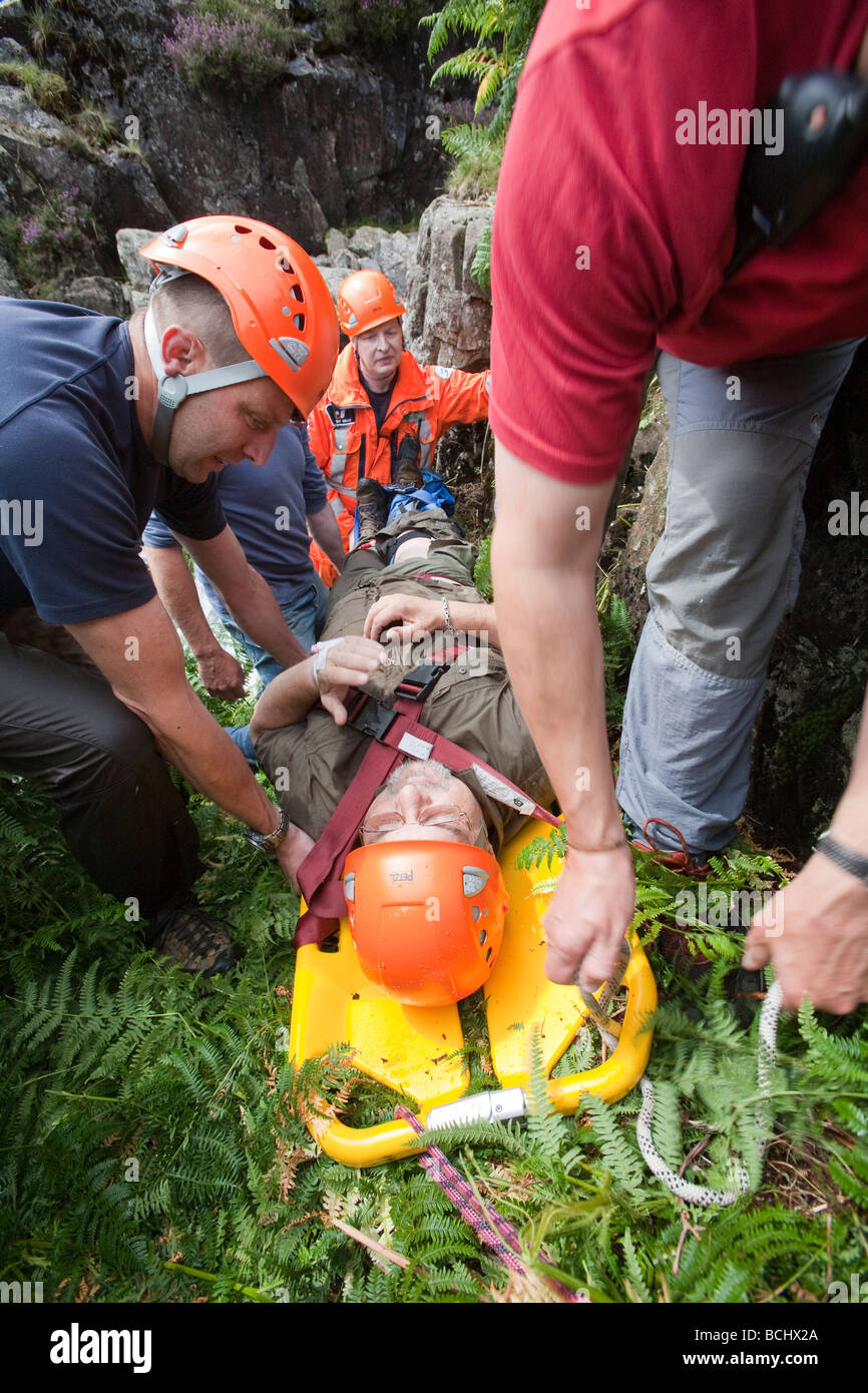 Mountain rescue team and Air Ambulance at a mountain rescue incident in ...