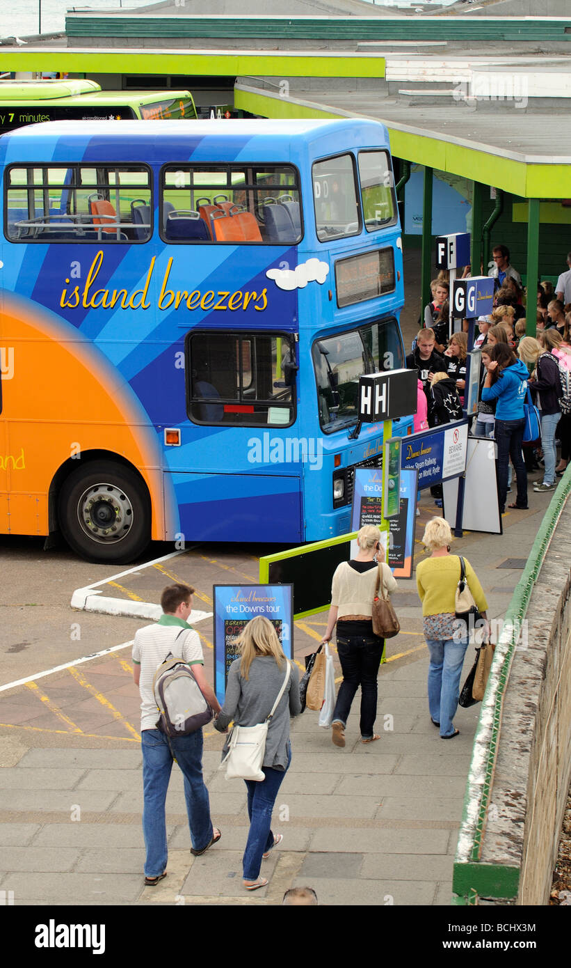 Bus station Ryde Isle of Wight England UK Passengers wait to board ...