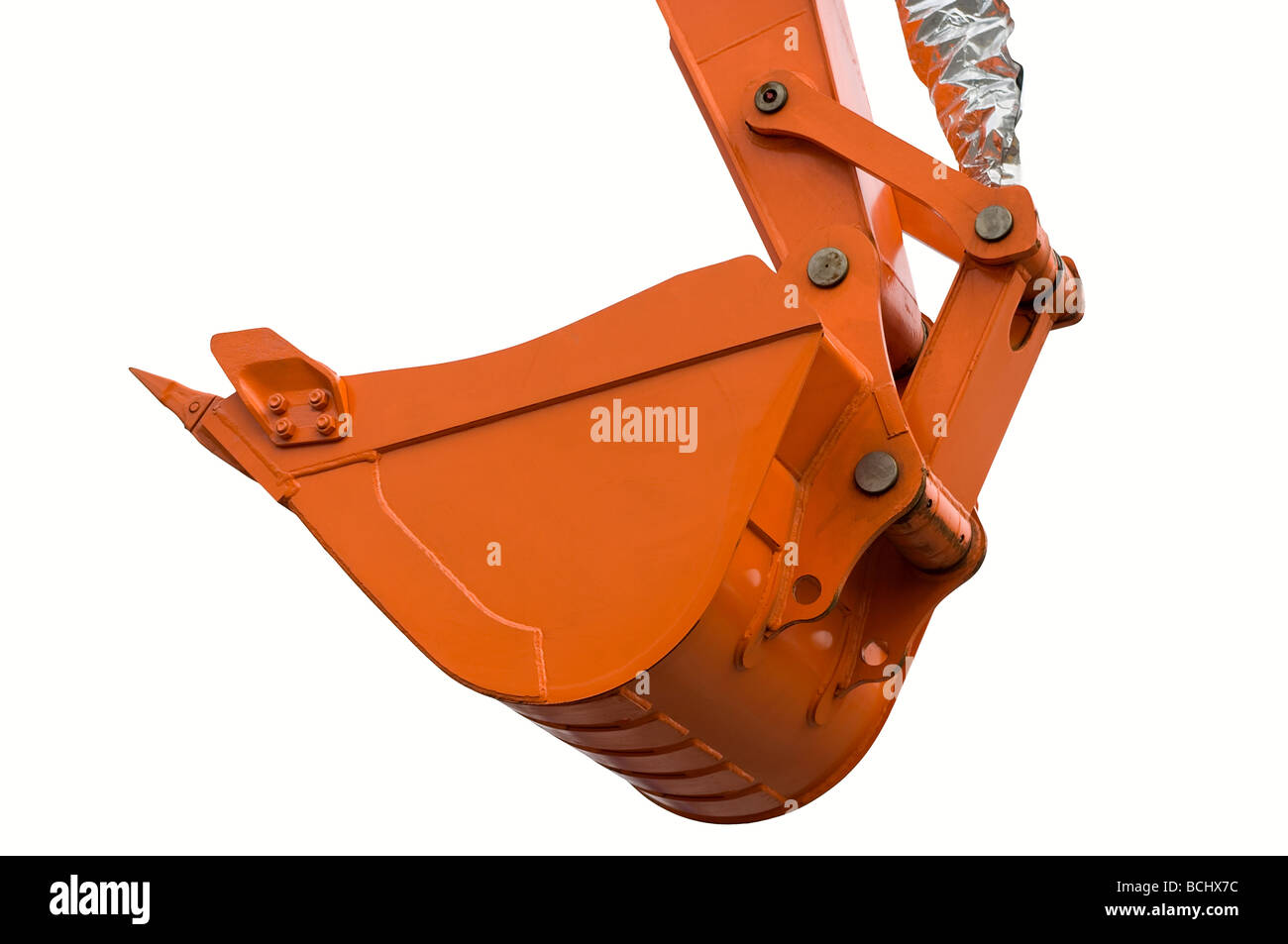 Orange clear excavator bucket isolated over white with clipping path ...