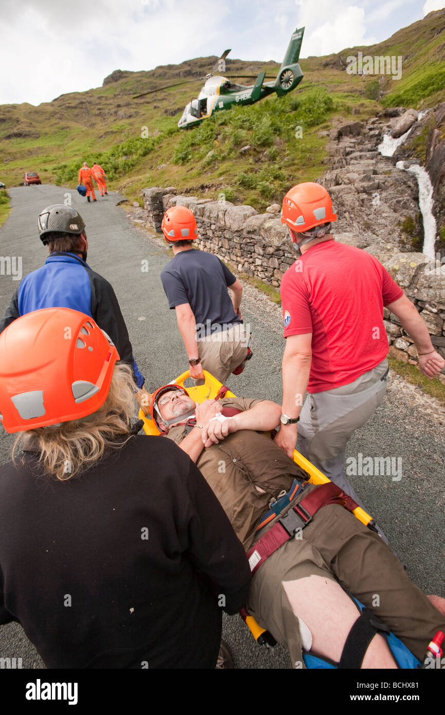 Mountain rescue team and Air Ambulance at a mountain rescue incident in ...
