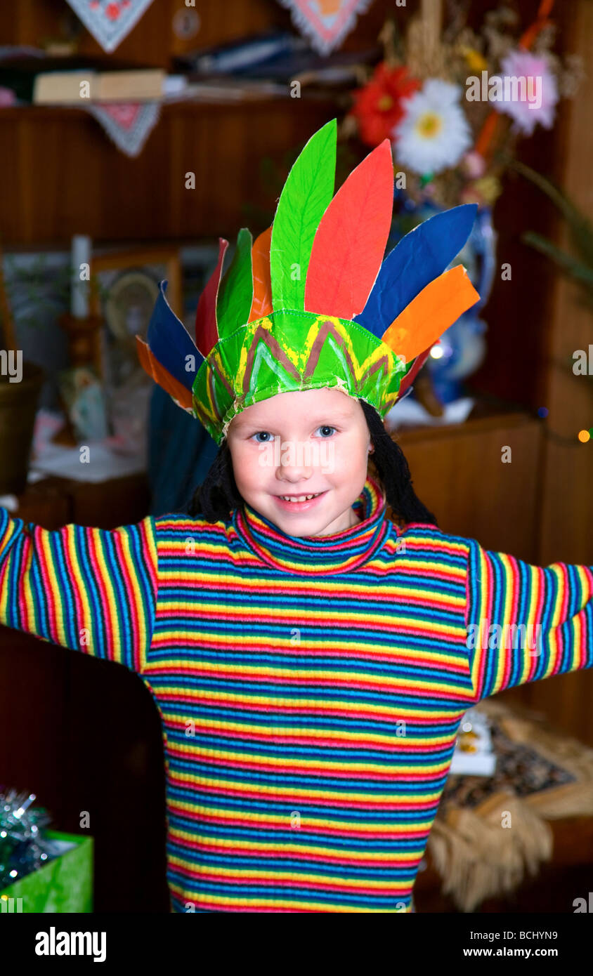 Girl with headdress of plumes (portrait Stock Photo - Alamy