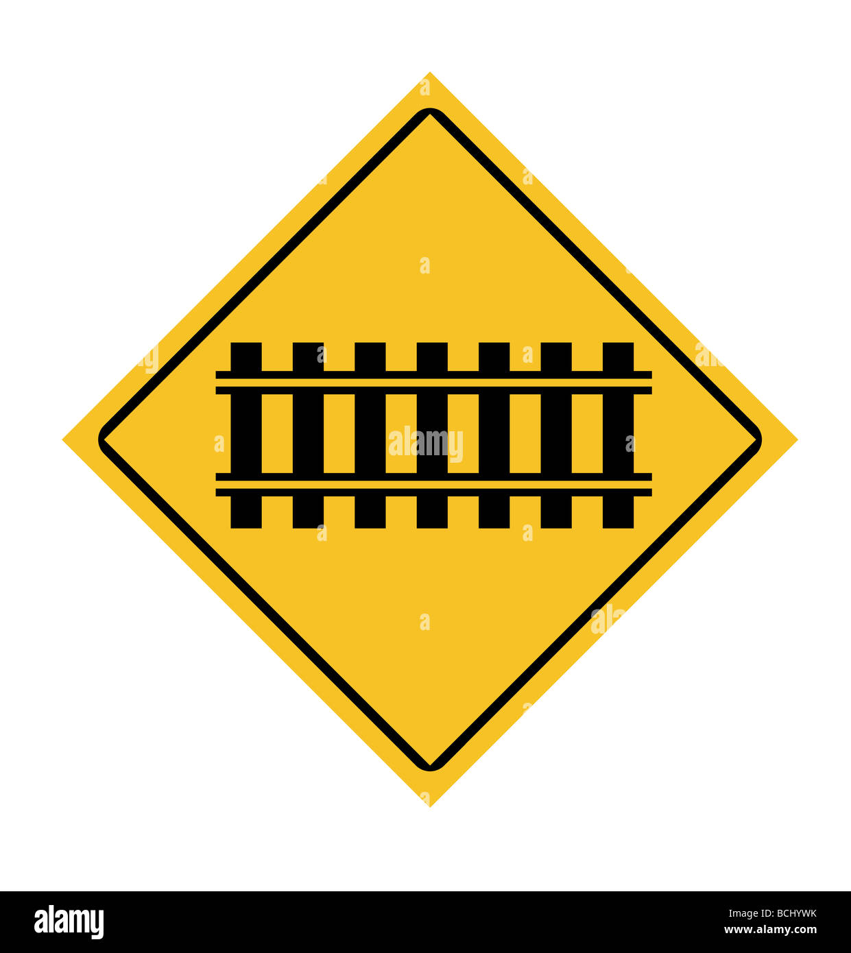 Railway warning sign isolated on white background Stock Photo - Alamy