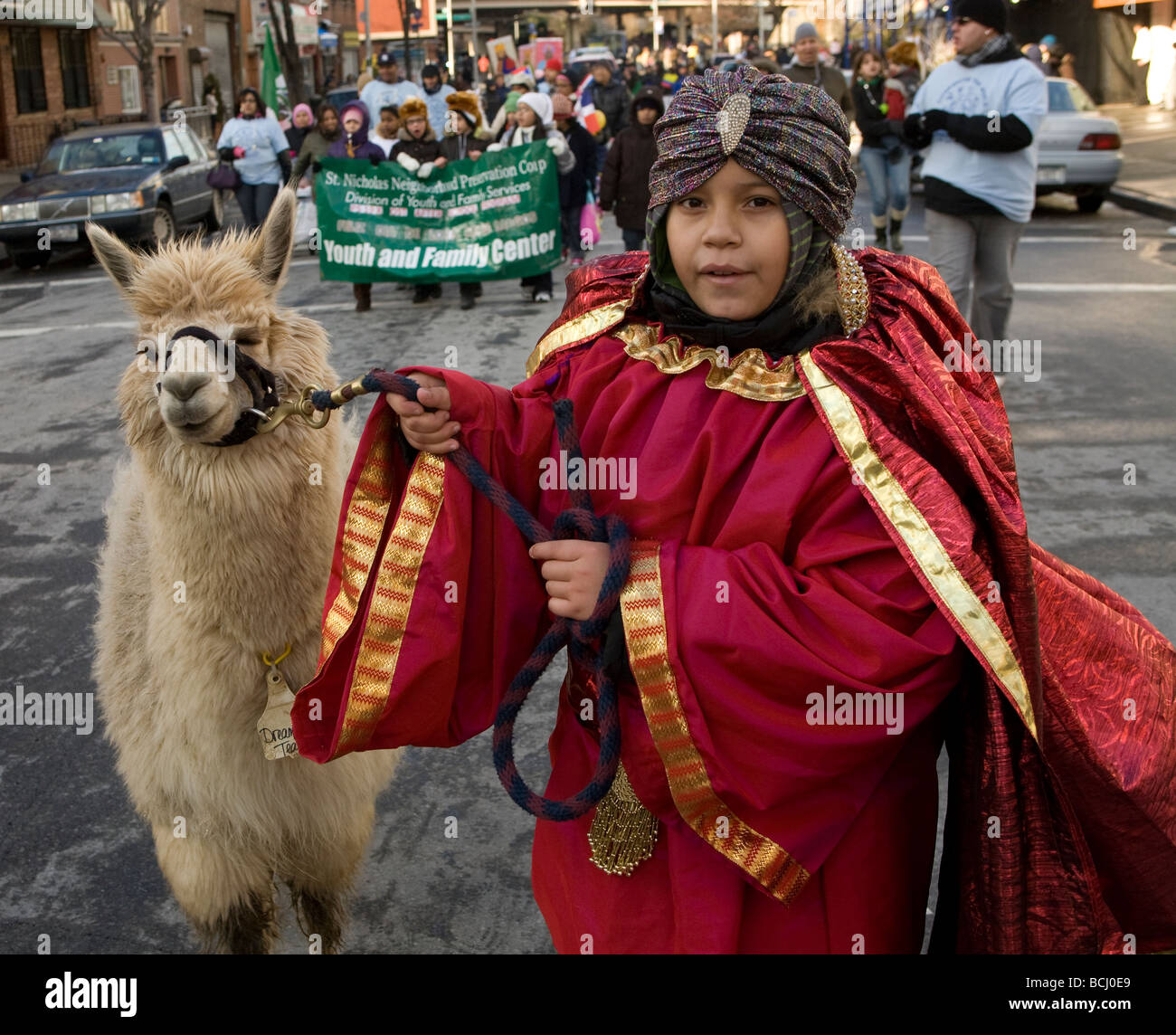 One of the young Three Kings at the Three Kings Day Parade in Brooklyn ...
