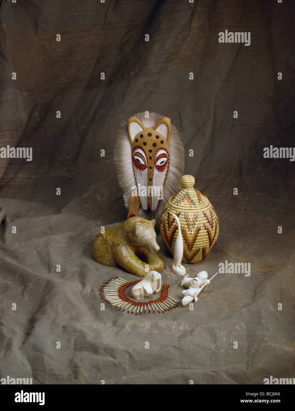 Alaska Native Crafts Still Ivory, Soapstone, Quill Necklace Stock Photo ...