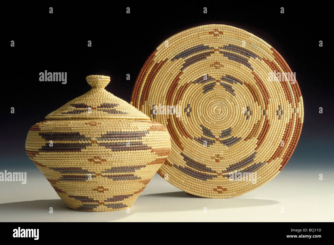 Alaskan Native Grass Basket & Plate AK Studio Stock Photo - Alamy