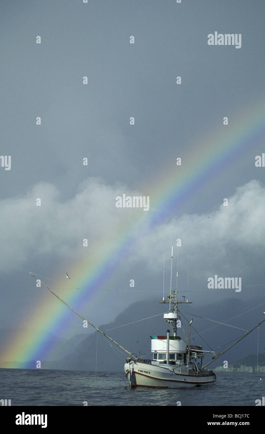 Commercial Salmon Fishing Boat Trolling Cross Sound SE Alaska Rainbow ...