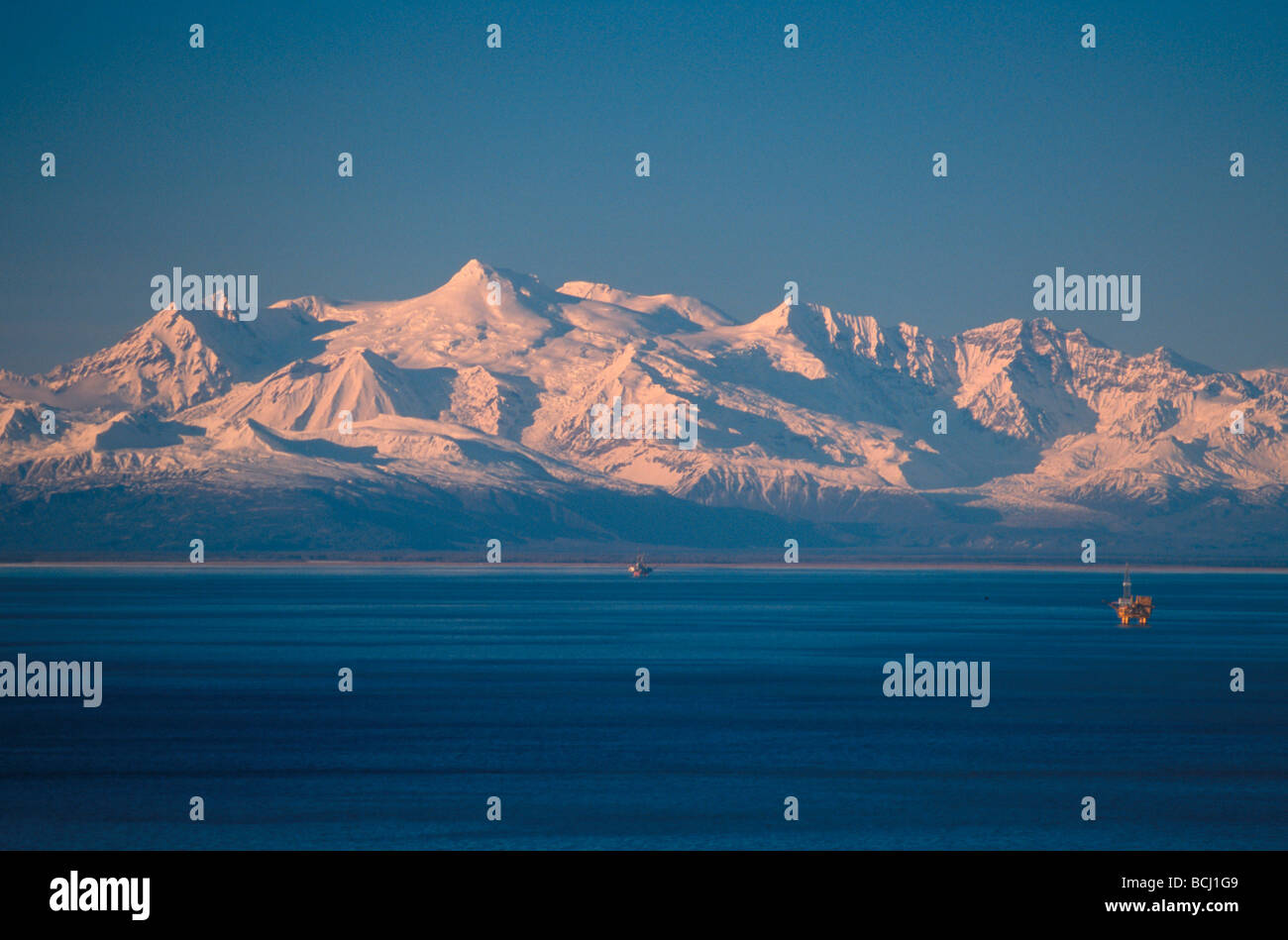 Oil Rigs Cook Inlet Alaska Range Background SC Alaska Stock Photo - Alamy
