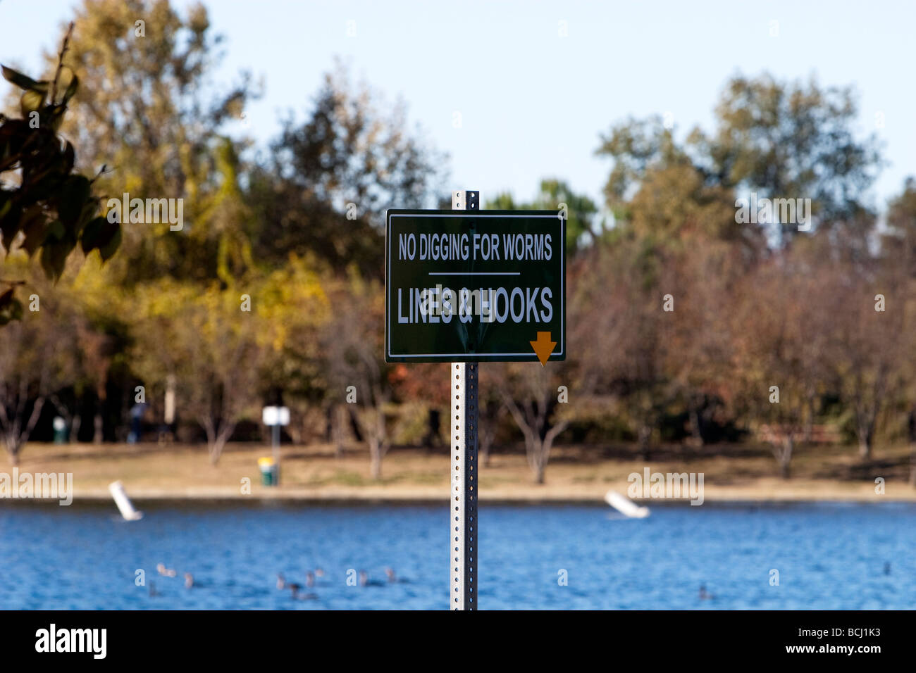 No Digging For Worms Sign Lines and Hooks Stock Photo - Alamy