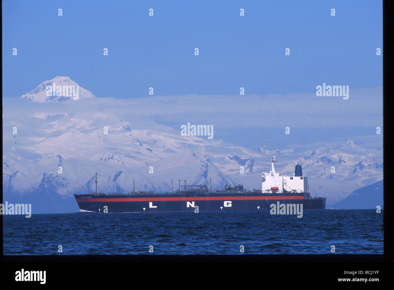 Barge in Cook Inlet Aleutian Range Southcental AK /nMt Illiamna & Mt ...