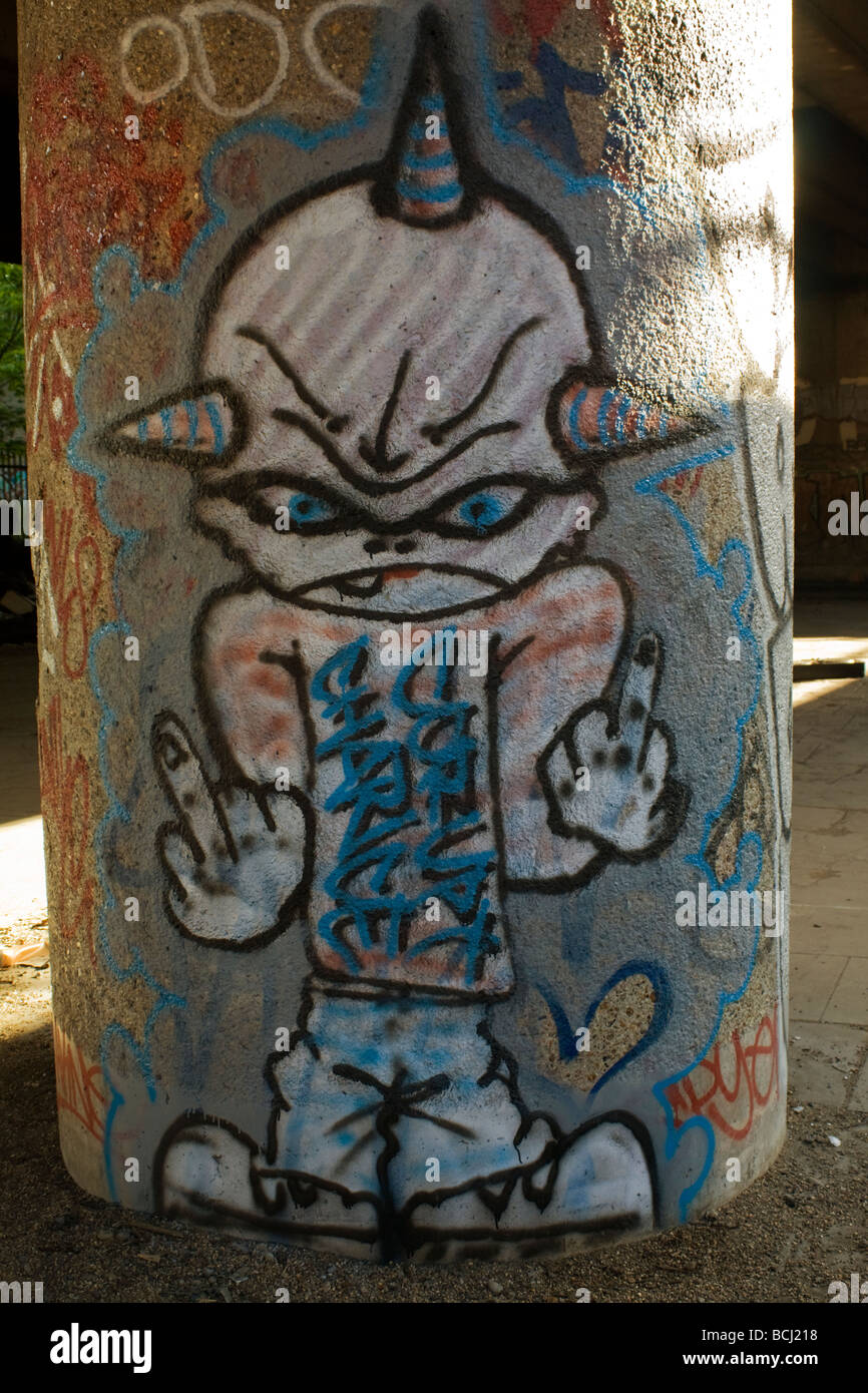 Expressive graffiti on pillar near River Lee London Stock Photo - Alamy