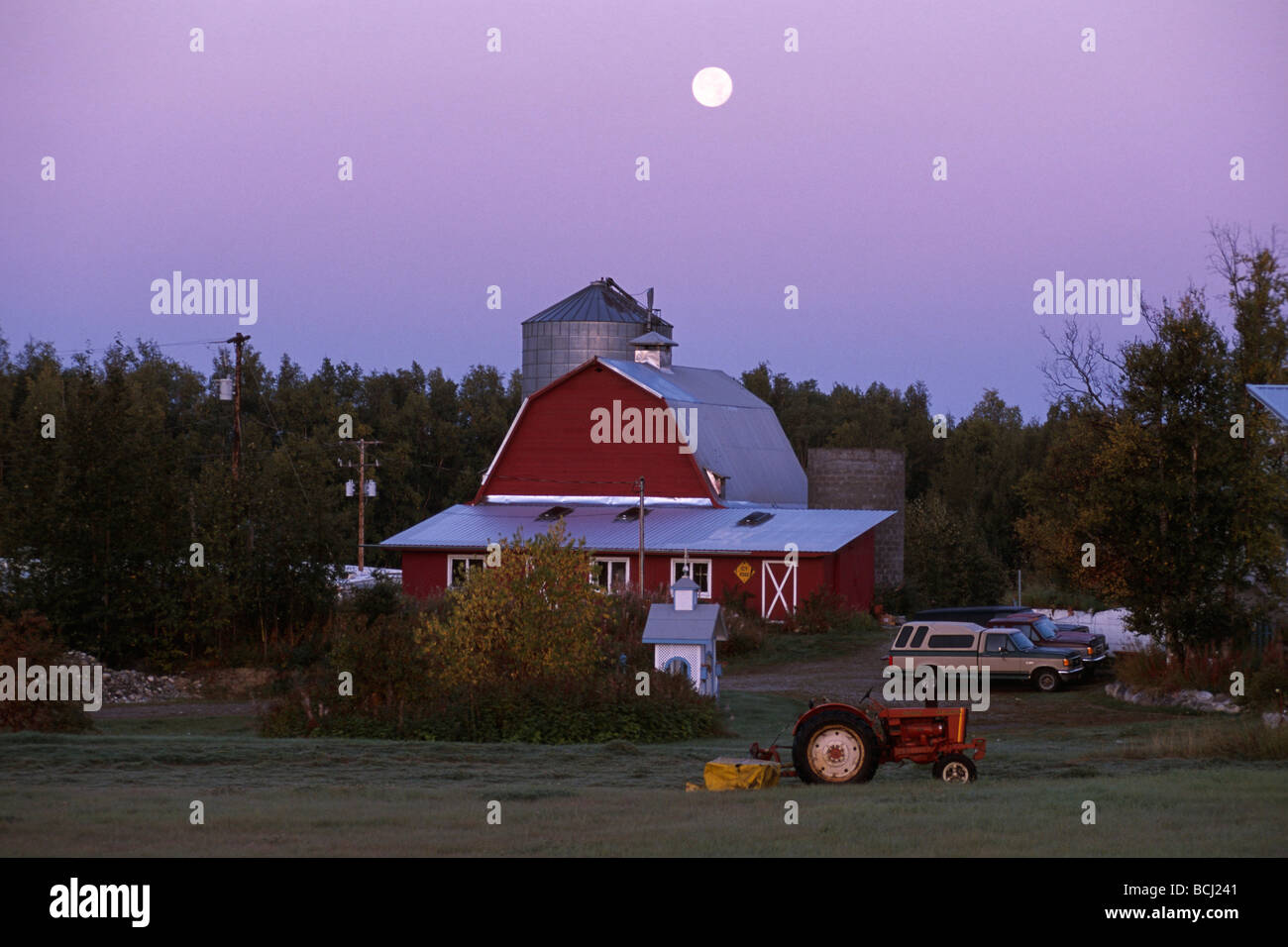 Mat-Su Farm w/Full Moon SC Palmer Alaska Summer Stock Photo - Alamy