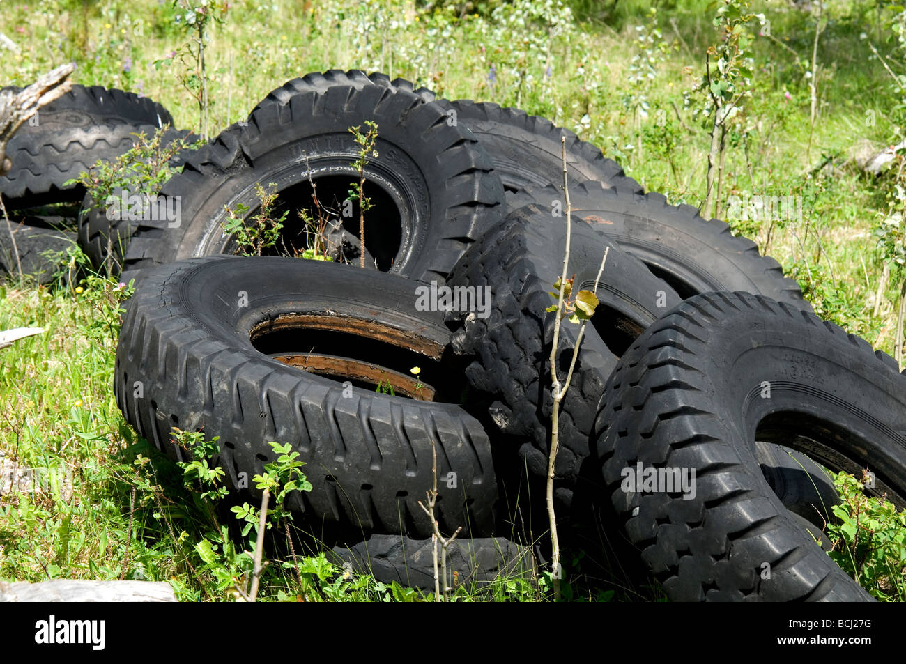 Discarded Tires Dumped in a Field Stock Photo - Alamy