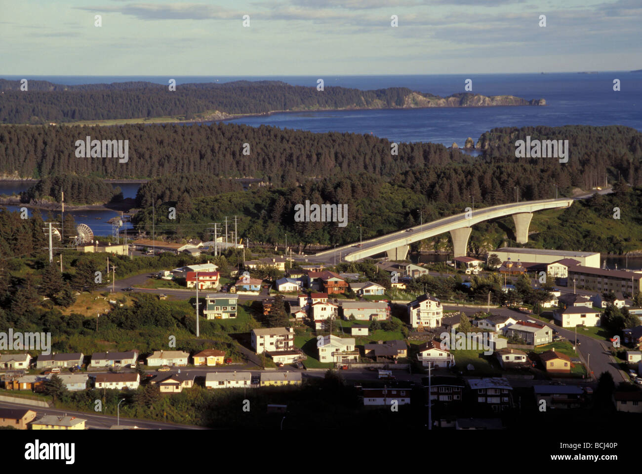 Kodiak Bridge Water Forest Trees Buildings Street AK Southwest Summer ...