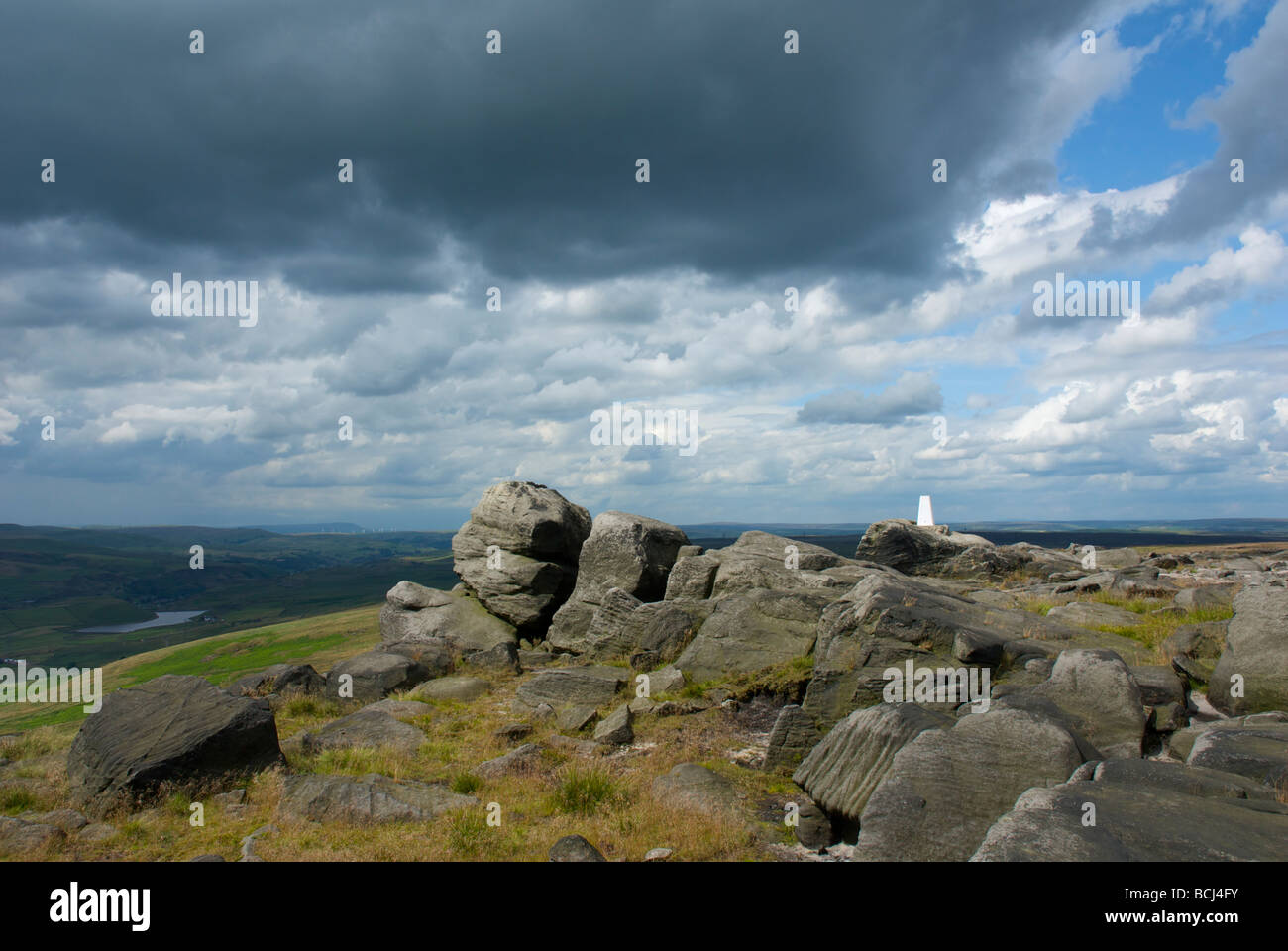 The trig point on Blackstone Edge, West Yorkshire, England UK Stock Photo - Alamy