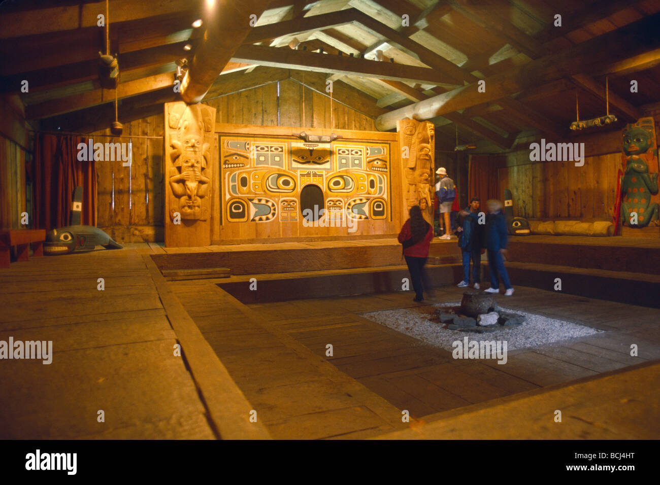 Interior of Tlingit Clan House Chief Shakes Park Wrangell AK SE Stock ...
