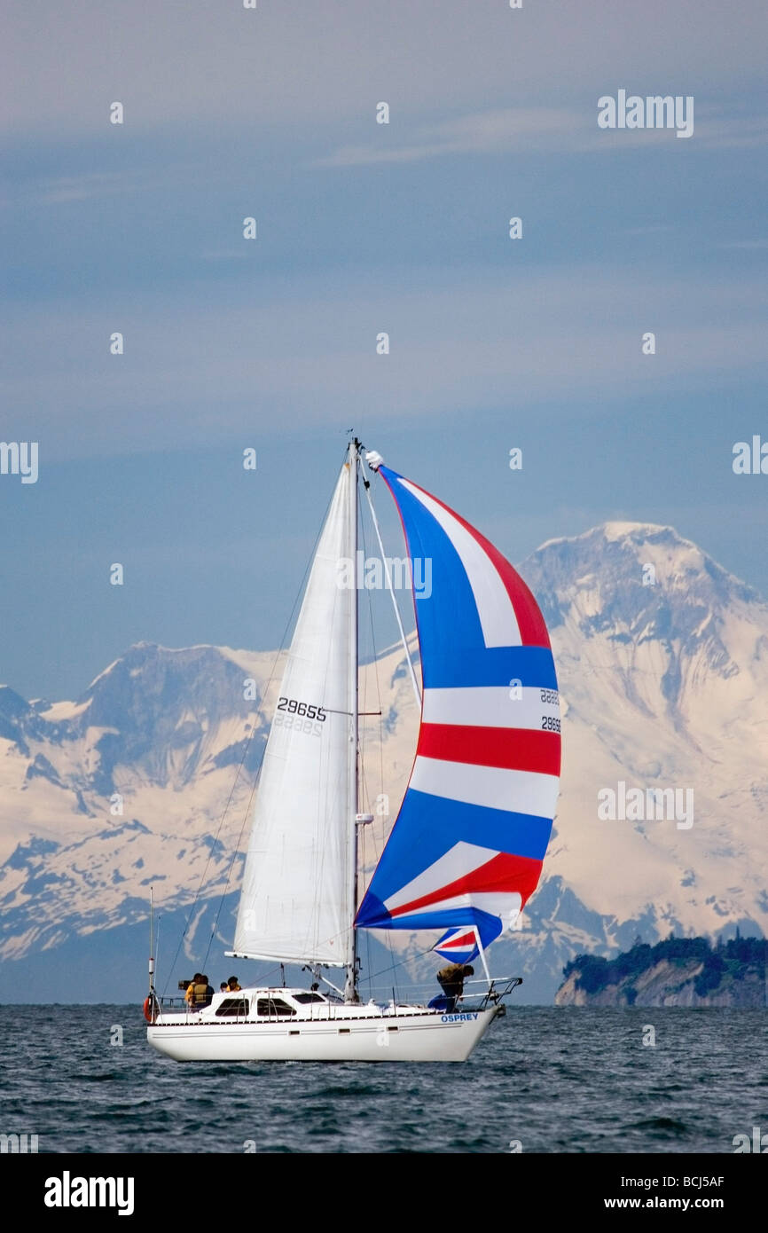 Sailboat w/colorful sail full of wind 2005 Lands End Regatta Cook Inlet ...