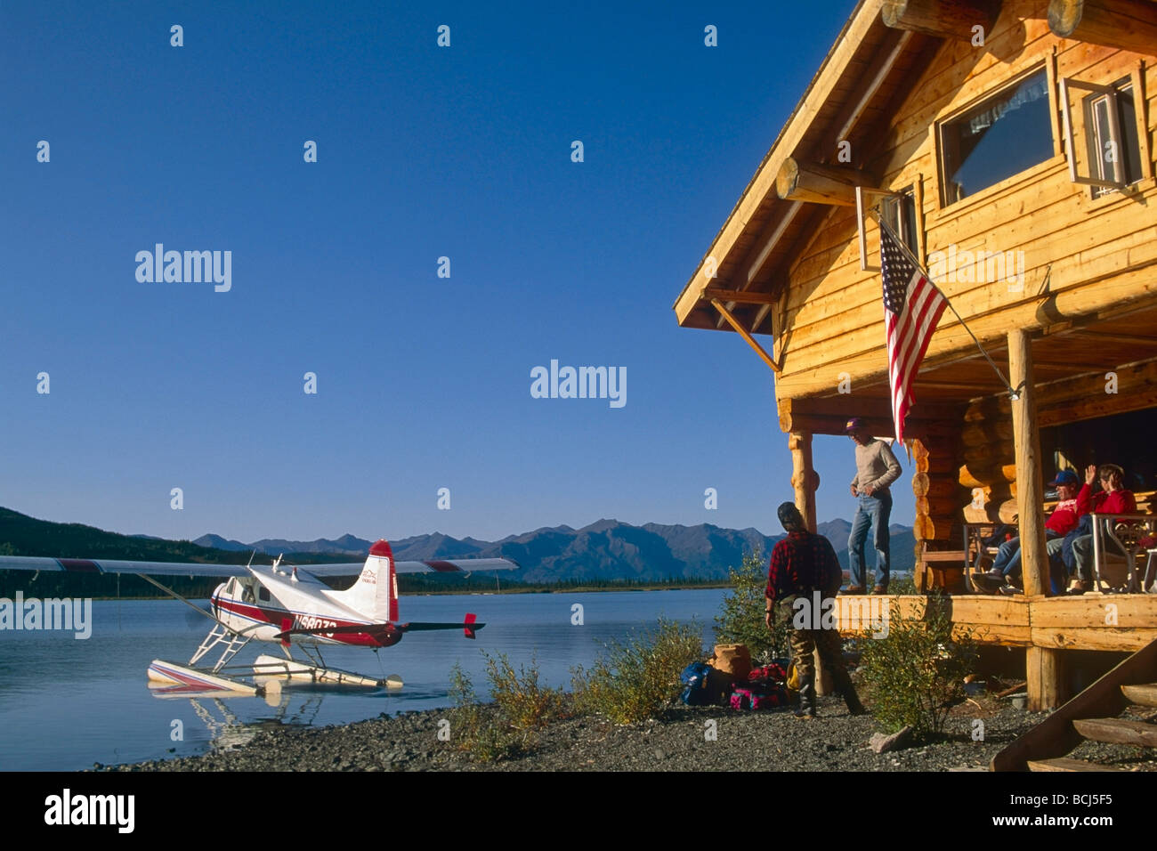 Visitors & Floatplane @ Log Cabin on Selby Lake AR AK Gates of the ...