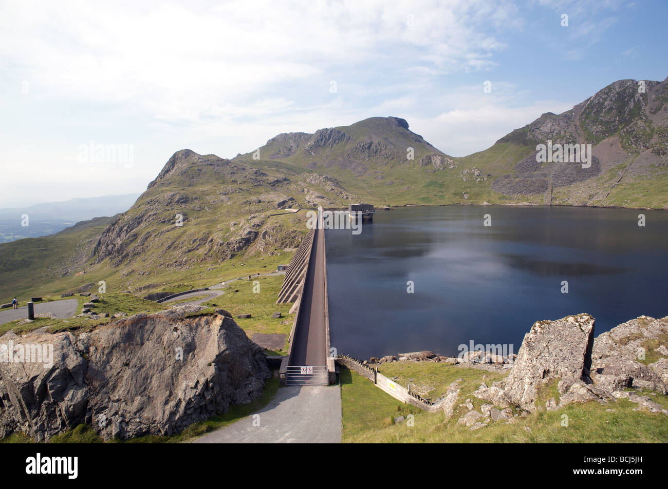 The upper reservoir (Llyn Stwlan) and dam of the Ffestiniog pumped ...