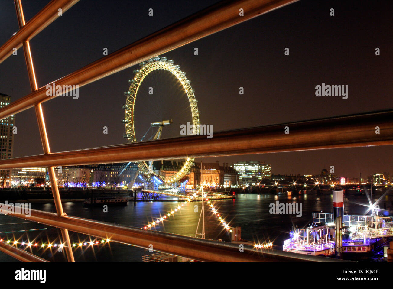 The London Eye and the Thames seen from Hungerford Bridge Stock Photo ...
