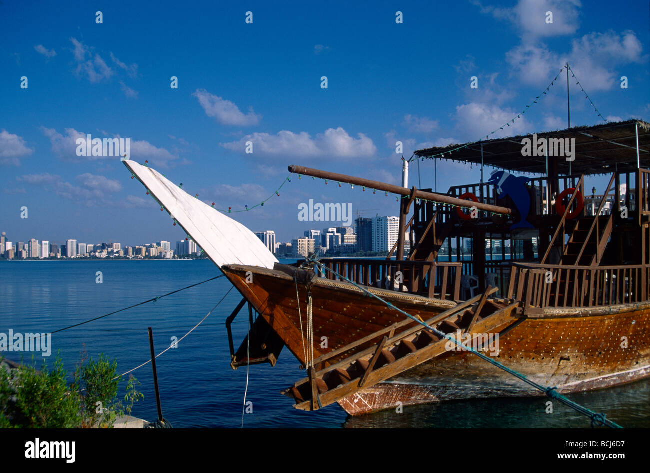 Abu Dhabi UAE Dhow Restaurant Stock Photo - Alamy