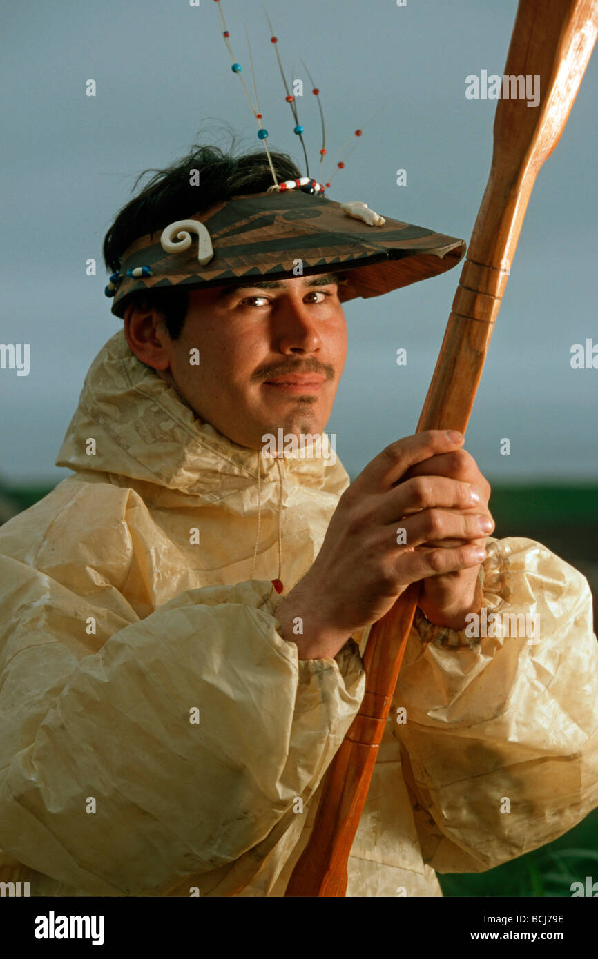 Portrait of Native Man w/Traditional Raincoat & Hat Stock Photo - Alamy