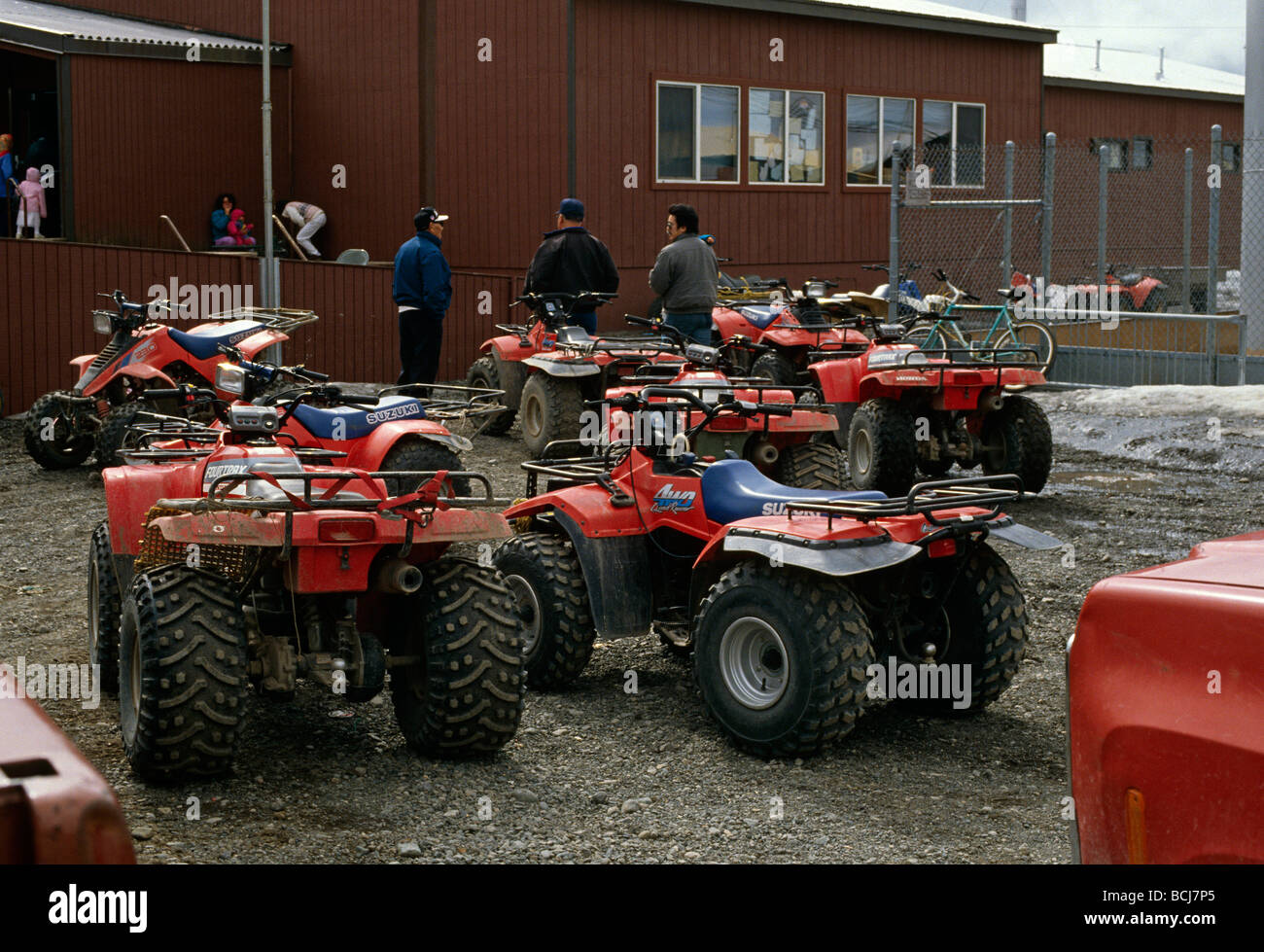 ATV Parking Lot @ School Togiak AK WE Spring Stock Photo - Alamy