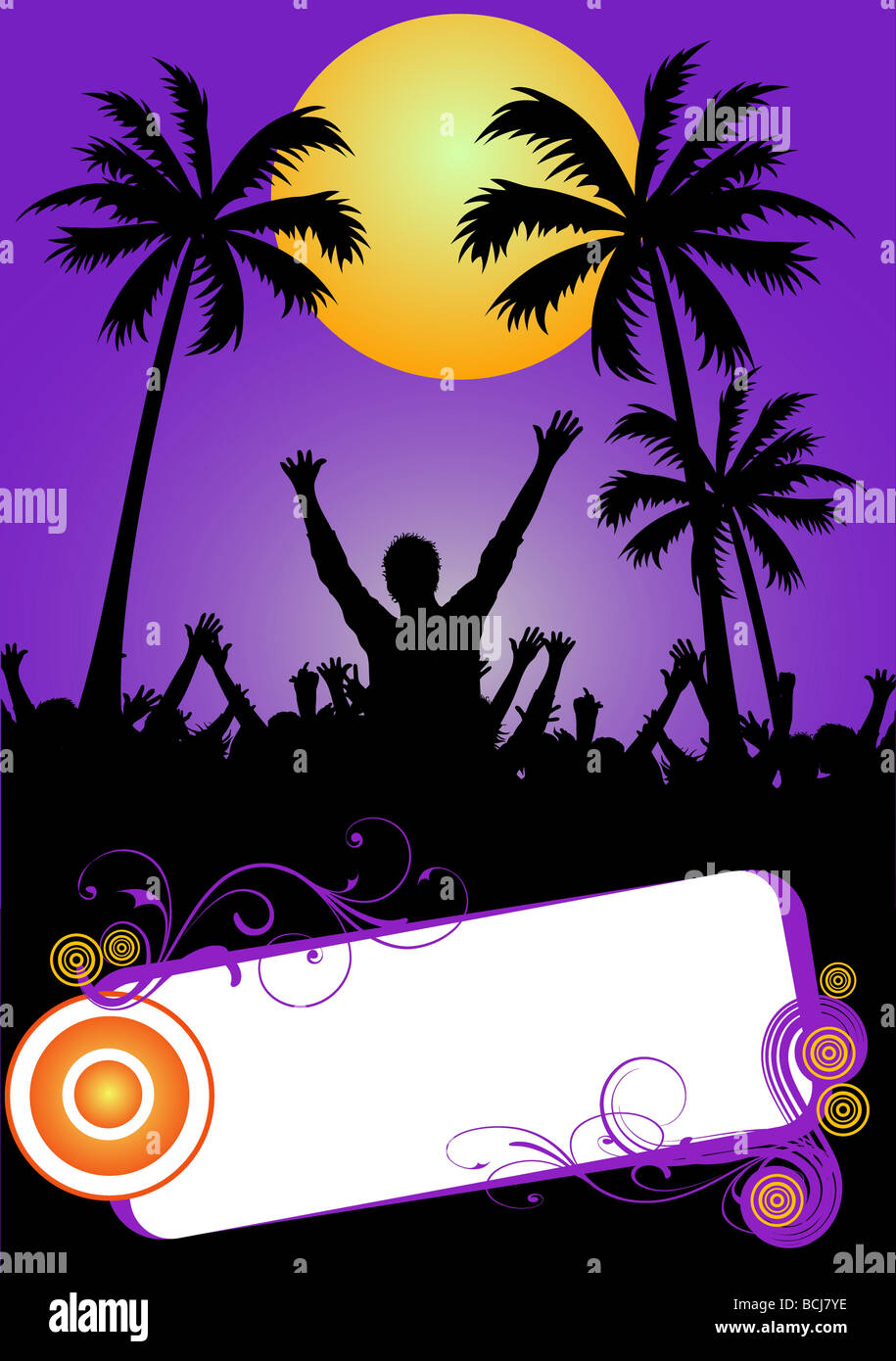 illustration of a party placard with palms Stock Photo - Alamy