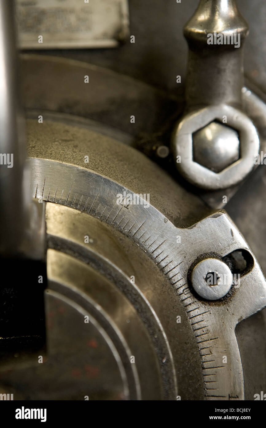 Detail close up of metal factory machine dial with numeral 11 Stock ...