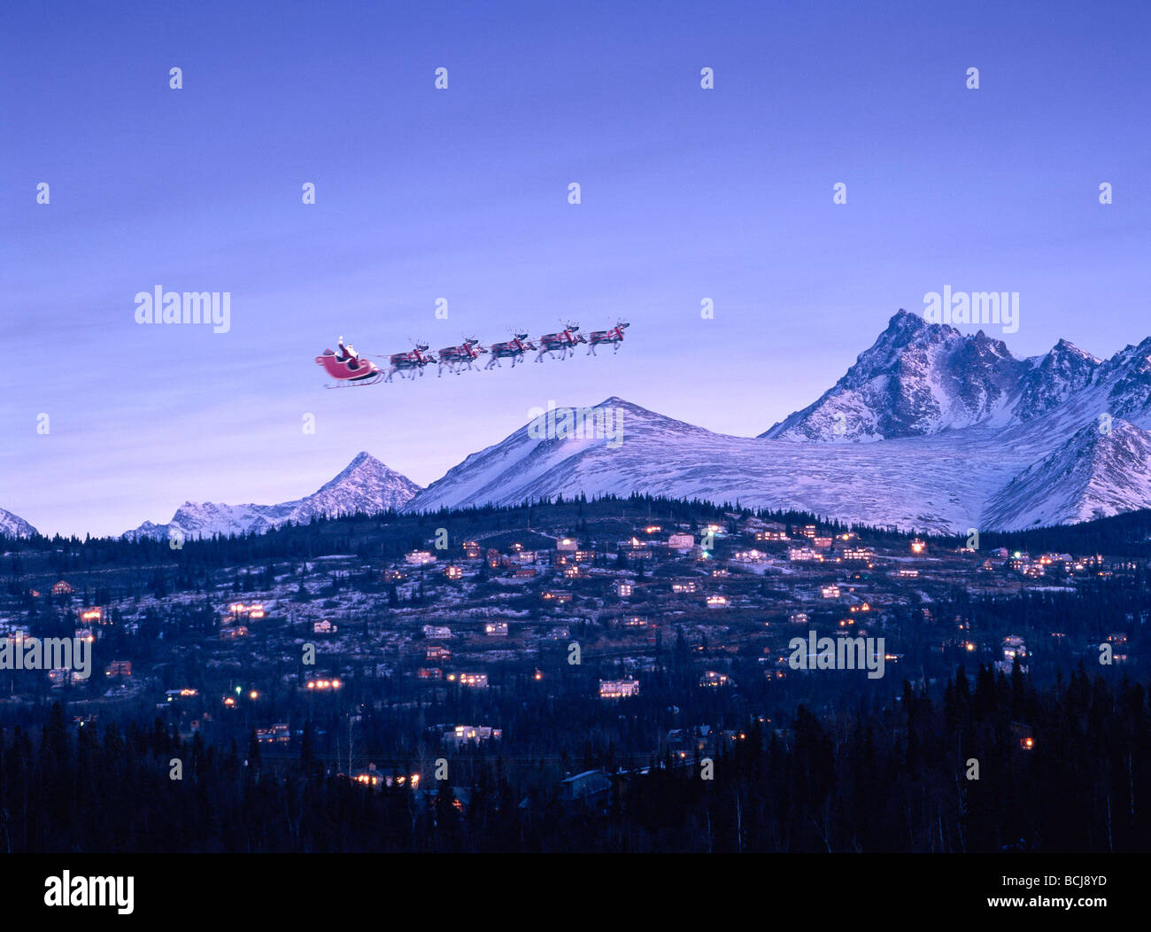 Santa Sleigh Reindeer Flying Over High Resolution Stock Photography and Images - Alamy