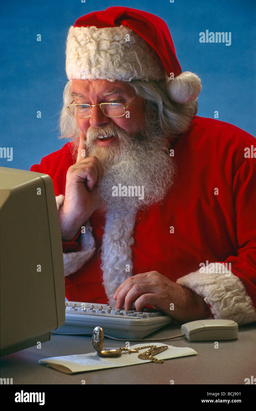 Santa at Computer Monitor Keyboard Studio Portrait Face Mouth Glasses ...