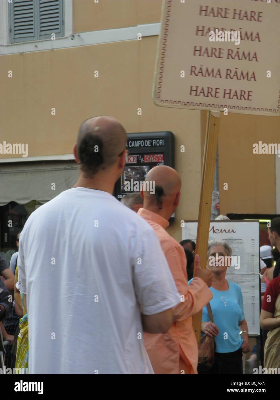 hare krishna followers in capo de fiori piazza square in rome italy ...